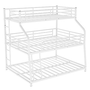 Triple Bunk Beds Twin XL/Full XL/Queen, Made of Heavy Duty Steel with Ladders and Full-Length Guardrails for Boys, Girls, Teens (White)