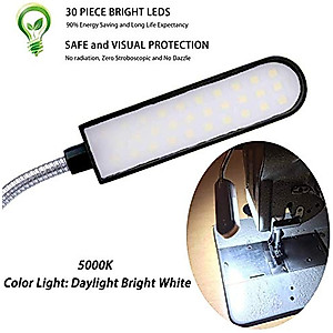 EVISWIY Sewing Machine Light LED Lighting (30LEDs) 6 Watt Multifunctional Flexible Gooseneck Arm Work Lamp with Magnetic Mounting Base for Workbench Lathe Drill Press 2 Pack