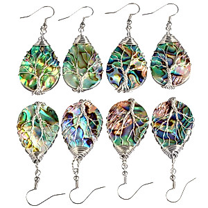 SUNYIK Rainbow Abalone Shell Stone Dangle Earrings for Women, Teardrop Silver Plated