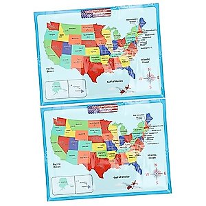 2 Sheets United States Map Usa Map Cartoon Posters Educational Map Poster Classroom Geography Poster Wear-resistant Geography Poster Synthetic Paper Hanging Pictures Cartoon