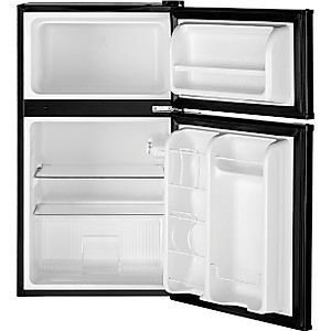 GE Mini Fridge With Freezer | 3.1 Cubic Ft. | Double-Door Design With Glass Shelves, Crisper Drawer & Spacious Freezer | Small Refrigerator Perfect for the Garage, Dorm Room, or Bedroom | Black