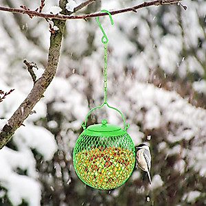 Urban Deco Set of 3 Ball Bird Feeder Metal Bird Feeders Squirrel Proof Bird Feeders for Bird Seed Birdfeeders Outside Hanging Decoration Garden Feeder, Green, Blue Orange