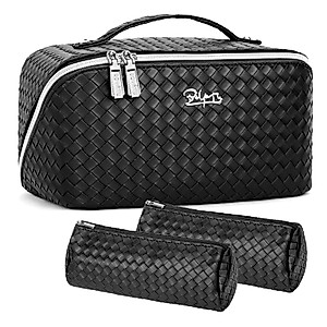 Travel Makeup Bags for Women Cosmetic Bag: Large Make up Bag Set of 3 - Vegan Leather Toiletry Organizer with Compartments & Handle & Divider - Girlfriend Teacher Teen Girl Gifts Trendy Stuffs