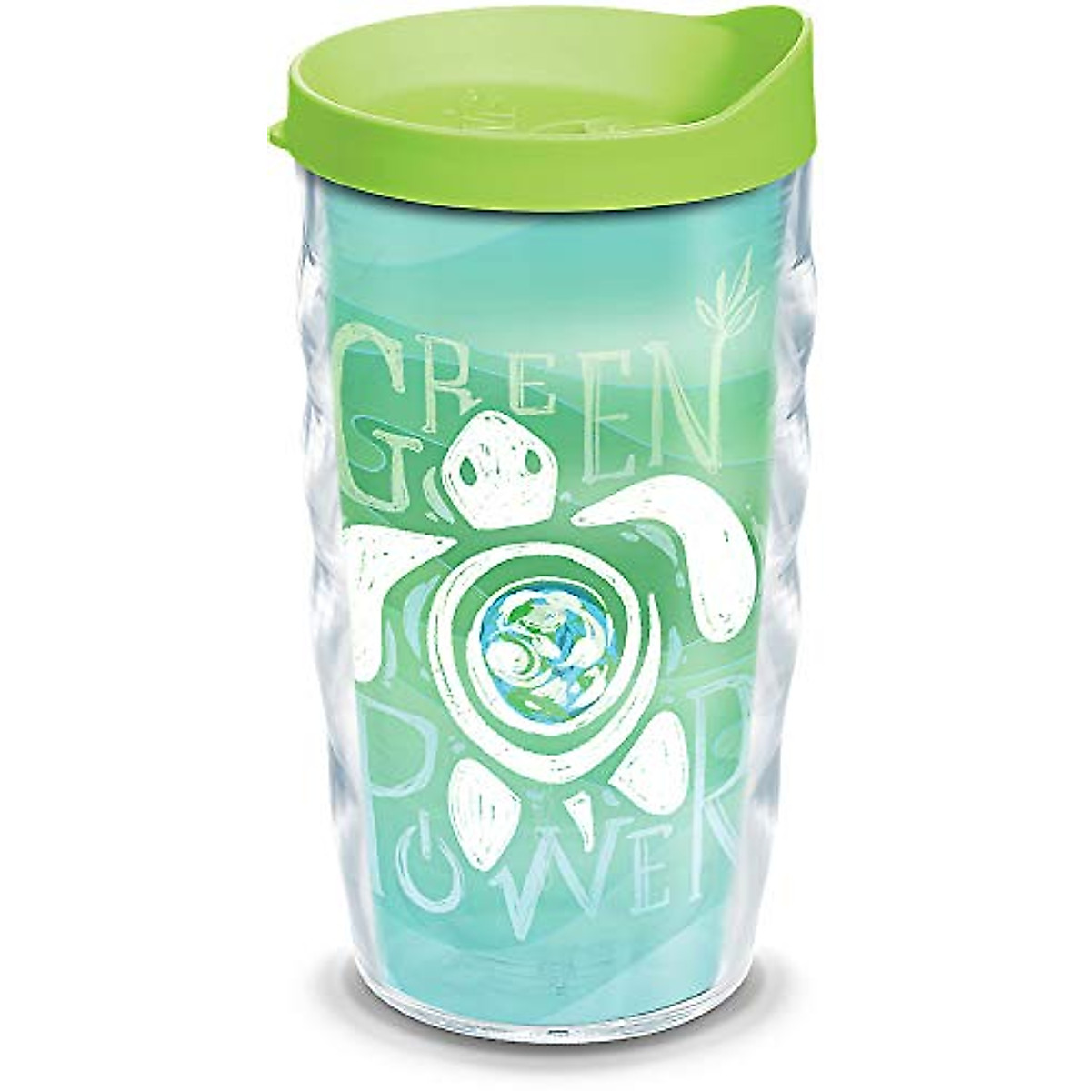 Tervis Turtle Insulated Tumbler with Wrap and Lime Green Lid, 10oz Wavy, Clear
