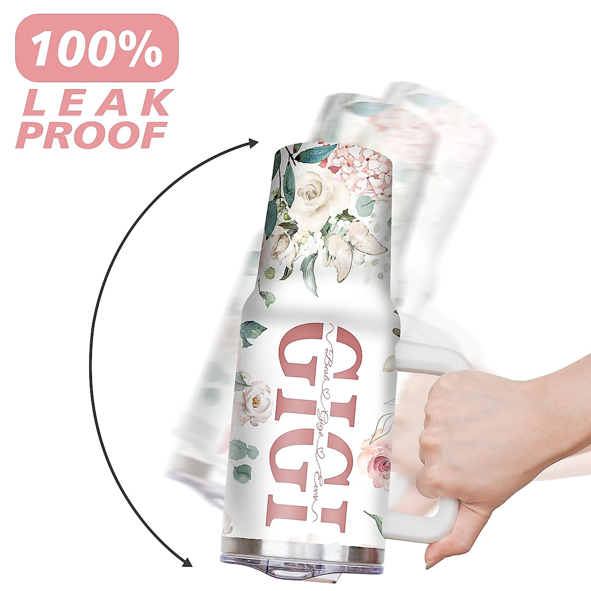 qoepfnsh Gifts for Gigi Grandmother Gift from Grandson Granddaughter on Birthday Mothers Day&Christmas 40 oz Tumblers with Handle and Straw Stainless Steel Insulated Travel Coffee Cup Mug