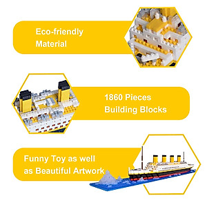 Yemhash Micro Mini Blocks Titanic Model Building Set with 2 Figure, 1872 Piece Mini Bricks Toy, Gift for Adults and Kids