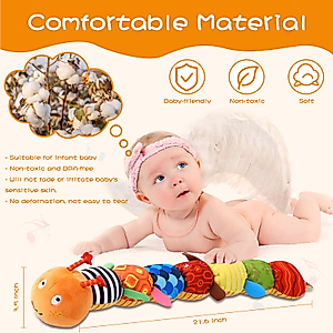 ZUCOOP Baby Musical Worm Soft Infant Toy, 6 Different Sensory, Crinkle and Rattle Stuffed Animals for Newborn Toy Tummy Time 0-3-6-12 Months Old Girl Boy Gifts, Cuddly Caterpillar