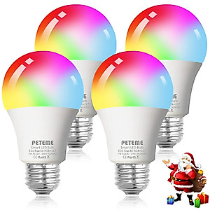 Peteme Smart WiFi Alexa Light Bulb, Led RGB Color Changing Bulbs, Compatible with Alexa, Siri, Echo, Google Home (No Hub Required), E26 A19 60W Multicolor (4 Pack)…
