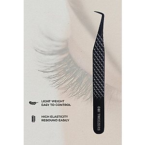 GMI Lash Tweezers - Set of 5 Eyelash Tweezers- Stainless Steel Eyelash Extension Tweezers - Multipurpose Lash Tweezers for Eyelash Extensions for Individual. (Black)