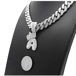 BLINGFACTORY Hip Hop White Gold PT Bubble Alphabet Initial A Pendant & 16" ~ 24" Iced Cuban Box Lock Chain Necklace (Pendant & 16" Chain)