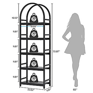 Tribesigns 5-Tier Open Bookshelf, 74.4" Industrial Arched Bookcase Storage Shelves with Metal Frame, Farmhouse Storage Rack Tall Standing Bookshelves for Bedroom, Living Room, Home Office