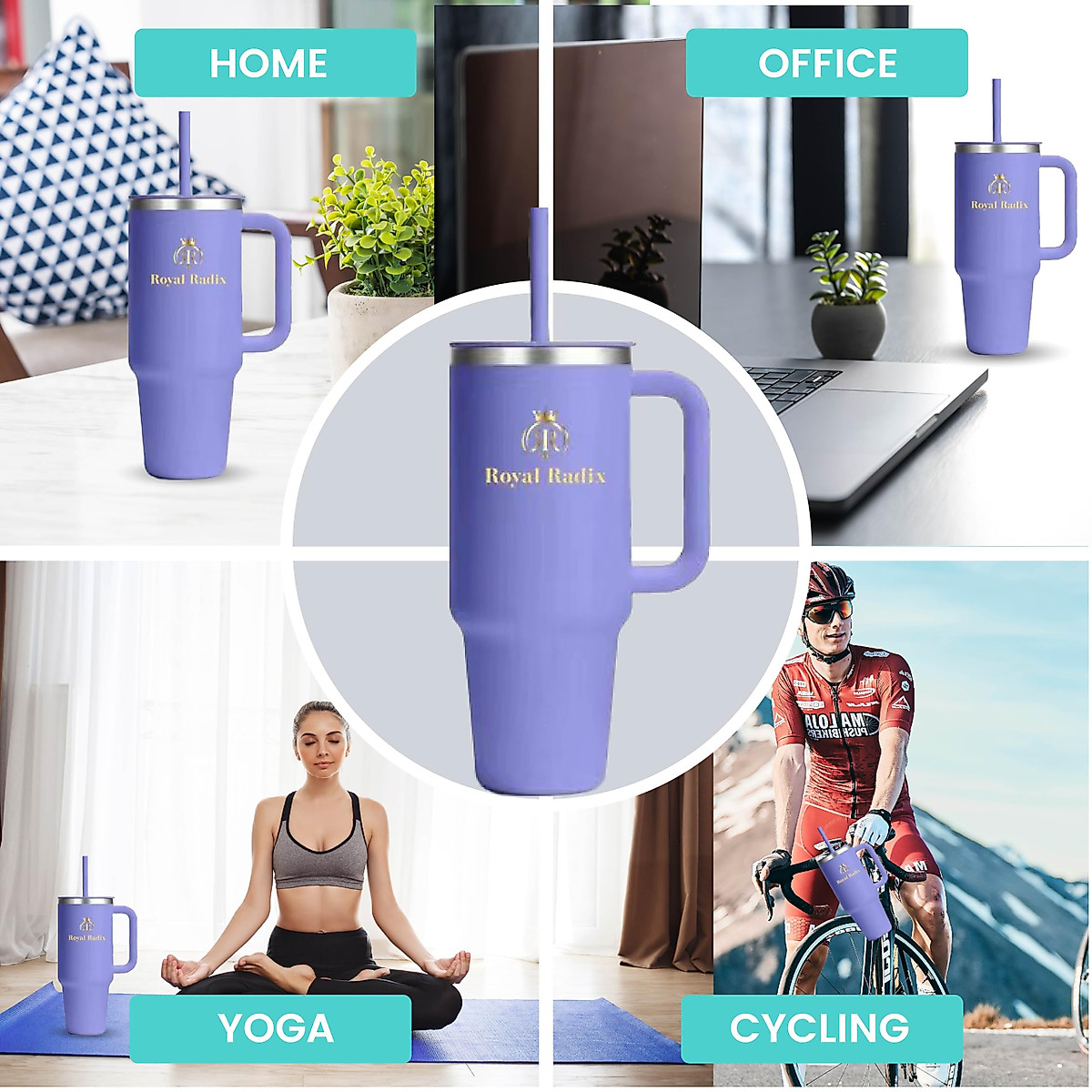 Royal Radix 40oz Insulated Tumbler with Handle & Straw, Stainless Steel Travel Mug, Leak-Proof, Hot & Cold Beverage Cup, BPA-Free, Dishwasher Safe, for Coffee & Water