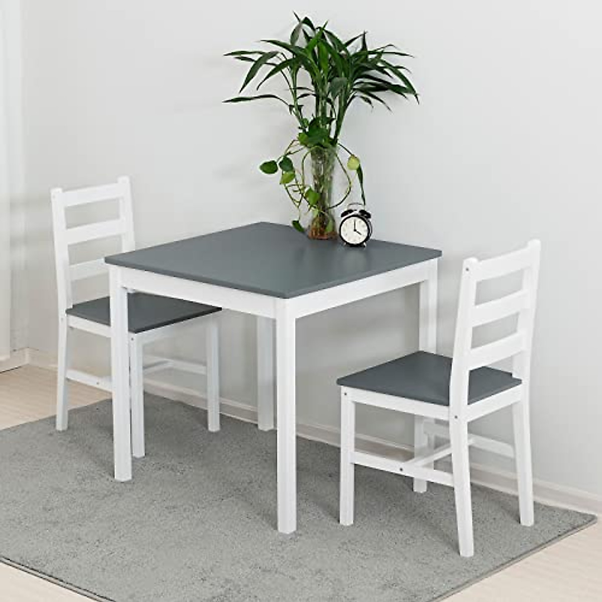Alohappy Dining Table Set Wood Kitchen Table Dining Table and Chairs 3PCS for 2 Person for Saving Space Dinning Room Restaurant Pub, Grey
