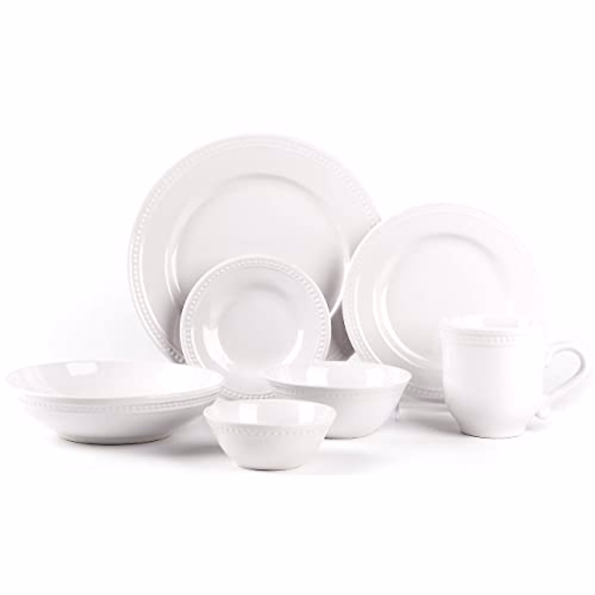 HomeVss, Pearl Dots Stoneware Dinnerware Set (56pc Set, White)