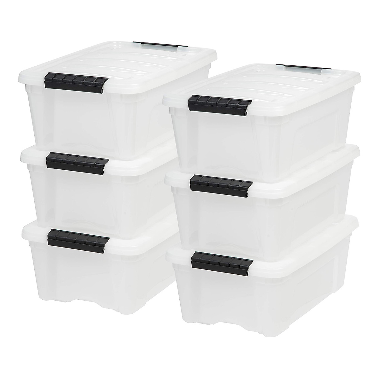 IRIS USA, Inc. TB-42 12 Quart Stack & Pull Box, Multi-Purpose Storage Bin, 6 Pack, Pearl & USA CNL-5 Storage Box, 5 Quart, Clear, 20 Pack