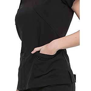 Dickies EDS Essentials, Mock Wrap Top Scrubs for Women with Four-Way Stretch and Moisture Wicking DK625, S, Black