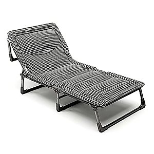 ABaippj Portable Folding Camping Bed Reclining Lounge Beach Garden Patio Recliner Chair Adjustable Bedchair with Pillow for Garden Camping Travel