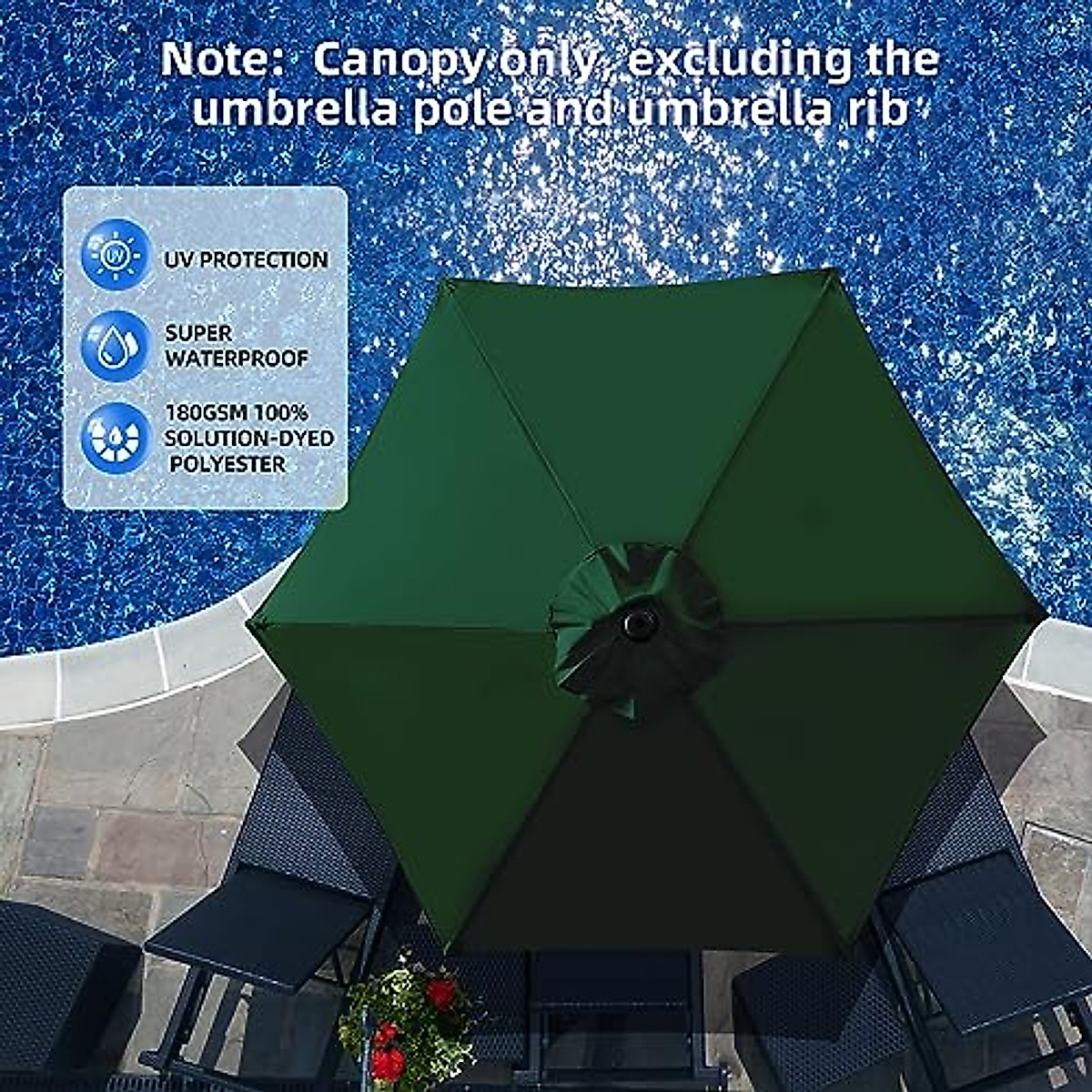 Trenovo Patio Umbrella Replacement Canopy, 9 ft Replacement Umbrella Cover for 8 Ribs, Water Resistant Cloth Umbrella Replacement Top for Garden Backyard Pool Umbrellas Cantilever Parasols