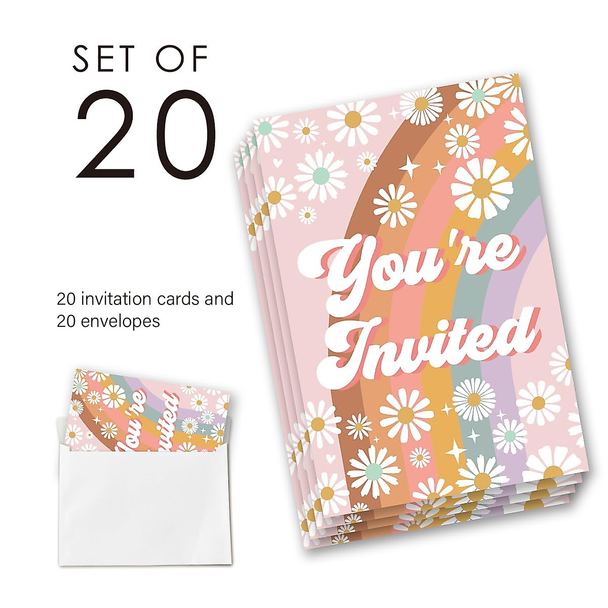 EUDOSI Five is a Vibe Groovy 5th Birthday Party Invitations Supplies Fill-In Set of 20 with Envelopes Groovy 5th Birthday Bash Invites Cards, Double Sided