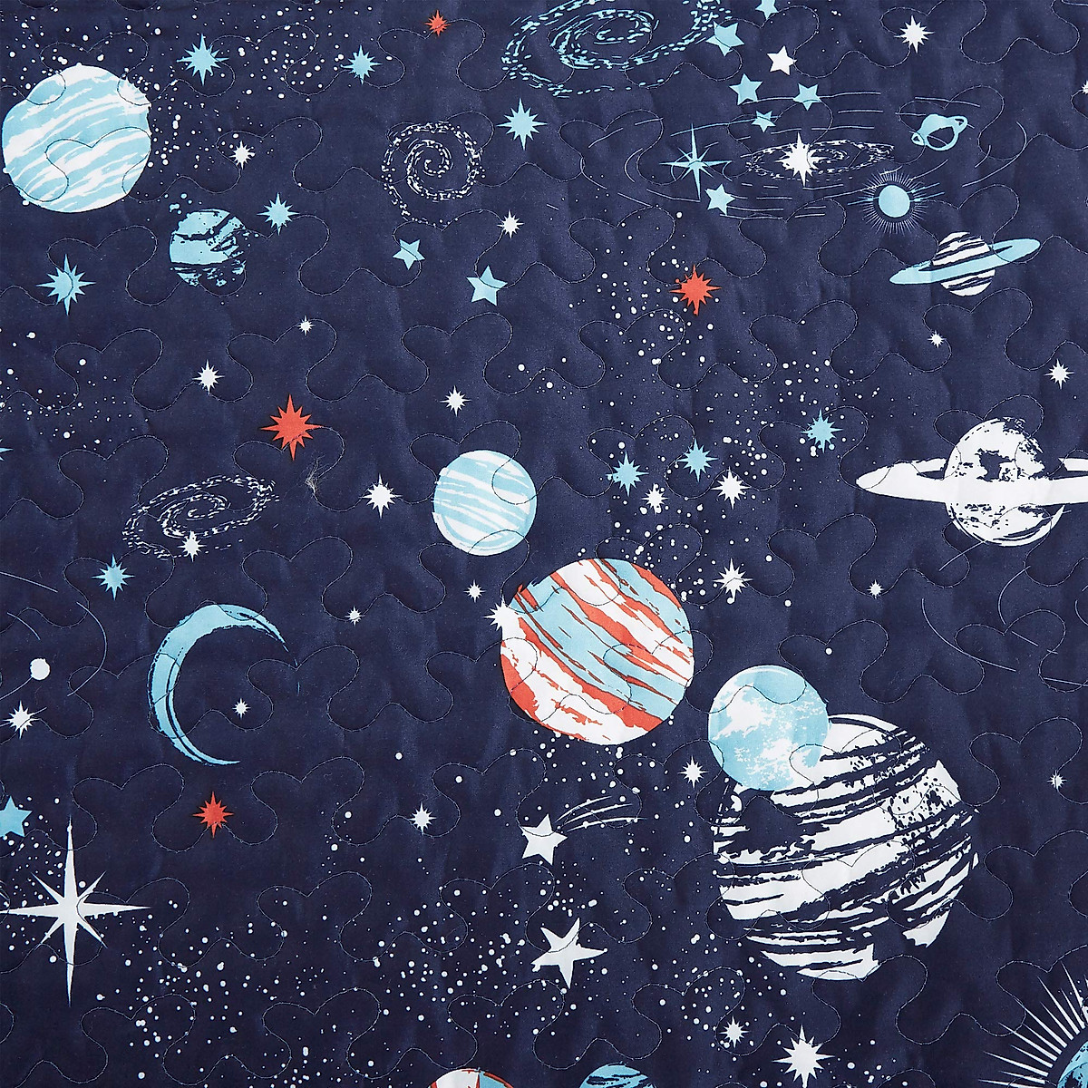 WPM WORLD PRODUCTS MART Blue Planet Universe Theme Kids Quilt Set Toddler Stars Space Galaxy Rocket Design Twin Size for Toddler Bed Bedspread with Pillow Shams (Pandora, Twin)