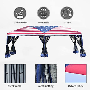 Outsunny 10' x 20' Heavy Duty Pop Up Canopy with 6 Sidewall Mesh Netting, Outdoor Party Event Tent with Oxford Fabric Roof for Backyard Garden Patio, American Flag