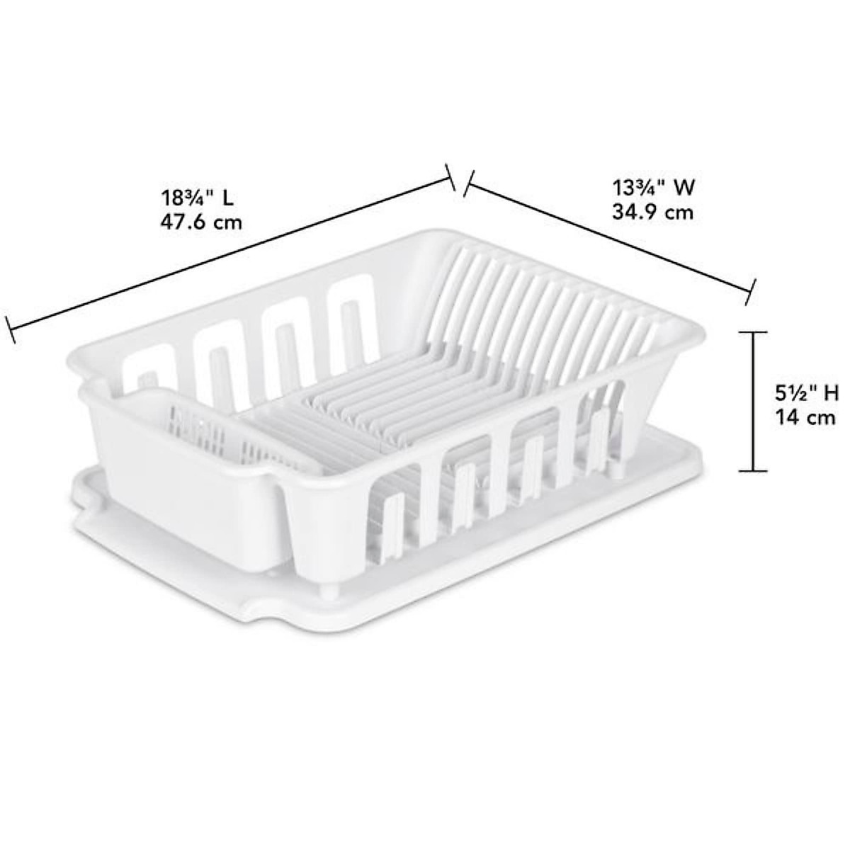 JOEY'Z Extra Large Heavy Duty Sturdy Hard Plastic Sink Set with Dish Rack with Attached Drainboard Cup Holders for Home Kitchen Counter Top Organizer - White (18 3/4" L x 13 3/4" W x 5 1/2")