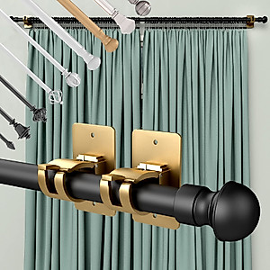 CIEMGNZOC 4PCS No Drill Curtain Rod Brackets, Gold Plastic, Self-Adhesive & Screw Mount, Holds Up To 20 Pounds, Suitable For Rods Up To 1.57 Inch Diameter