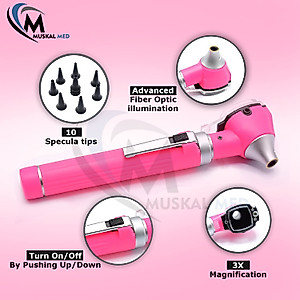 MuskalMed MuskLife Otoscope - Ear Scope with Light, Ear Infection Detector, Pocket Size, in 10+ Colors! Pink Style