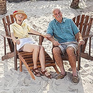 Outvita Adirondack Chair with Ottoman, Outdoor Wooden Lounge Chair, All Weather Patio Carbonized Furniture Chair for Pool Lawn Fire Pit Yard Beach