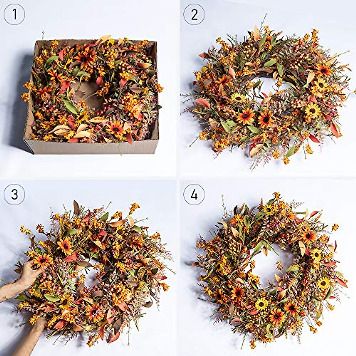 JINGHONG Fall Wreaths for Front Door 24 Inch Artificial Fall Wreath Large Autumn Wreath for Outside Harvest Thanksgiving Decor