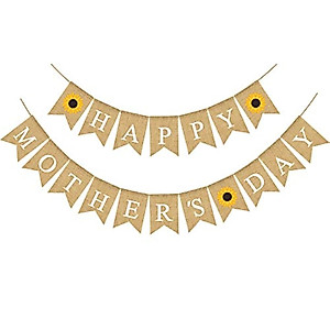Mother's Day Burlap Banner Sunflower Happy Mother's Dat Banner Garland Rustic Party Decorations Mother's Day Gifts from Daughter and Son (Mother's Day)