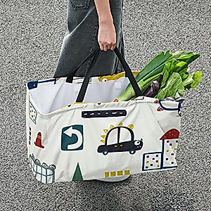 Dinosaur Full Print Large Capacity Laundry Organizer Tote Bag - Reusable and Foldable Oxford Cloth Shopping Bags