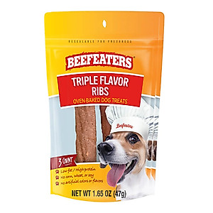 Beefeaters Dog Treats - Triple Flavor Ribs 1.65oz Case of 12 | Rawhide Dog Treats Wrapped with Real Chicken | Promotes Dental Health | Dog Food Long-Lasting Chew | Training Treats for All Dog Sizes