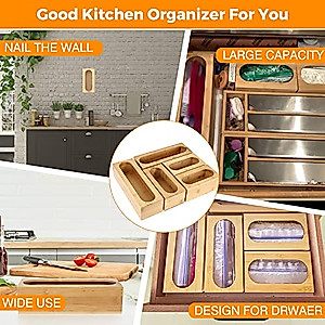 WICHEMI Food Bag Storage Organizer - Bamboo Bag Container Dispenser for Kitchen Drawer Food Storage Bag Holders Compatible with Ziplock, Gallon, Quart, Sandwich, Snack, Candy Variety Size Bags