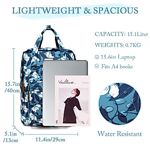 VASCHY School Backpack for Women/Teen Girls, Travel Backpack Water Resistant College High School Computer Bag Student Bookbag,Blue Gardenia