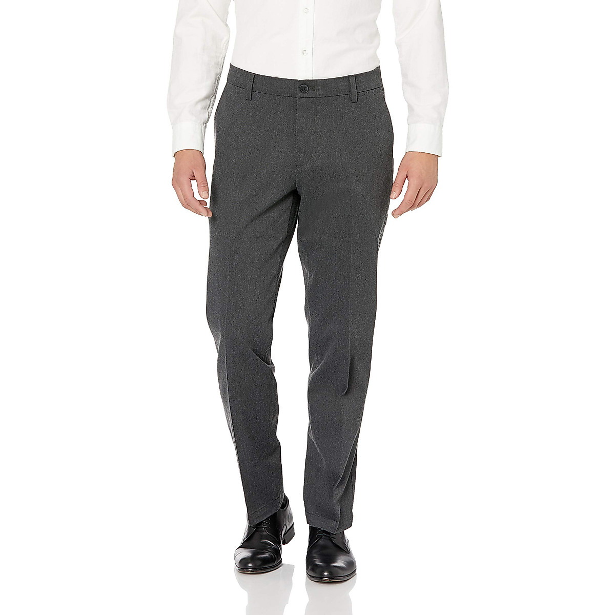Dockers Men's Straight Fit Signature Lux Cotton Stretch Khaki Pant-Creased, Charcoal Heather, 36W x 32L