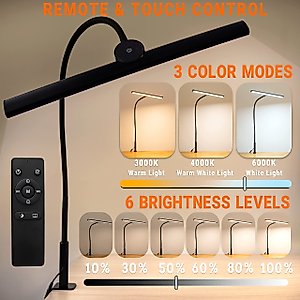 Frkaiuza LED Desk Lamp, Architect Desk Lamps for Home Office, Eye-Caring Clamp Lamp with Gooseneck,18W LED 3 Modes 6 Brightness, Modern Desk Light for Monitor Studio Reading, Remote and Touch Control