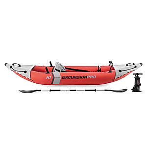 INTEX 68303EP Excursion Pro K1 Inflatable Kayak Set: Includes Deluxe 86in Kayak Paddles and High-Output Pump – SuperTough PVC – Adjustable Bucket Seat – 1-Person – 220lb Weight Capacity