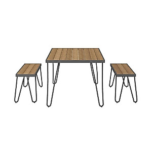 Novogratz 88192CNOE Poolside Paulette Outdoor Table and Bench Set, Charcoal