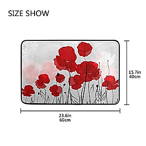 ZOEO Red Floral Bath Rugs Gray Flower Bathroom Mat Memory Foam Shower Floor Rug Absorbent Non Slip Light Luxury for Home Hotel Door Kitchen Thick Soft Washable 15.7 x 23.6 Inch