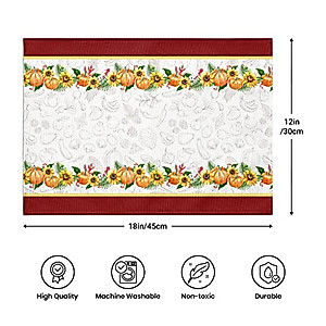 Fall Placemats Set of 6, Autumn Pumpkin Sunflower Heat Resistant Dining Table Placemats, Thanksgiving Red Square Washable Wipeable Linen Fabric Cloth Place Mats for Holiday Farmhouse Kitchen Decor