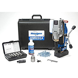 Hougen HMD904S 115-Volt Swivel Base Magnetic Drill Fabricator's Kit with Integrated Coolant Bottle Plus 1/2" Drill Chuck, Adapter, and 12002 Rotabroach Cutter Kit