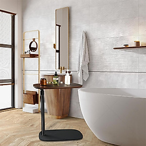 Raymen Walnut Wood C-Shaped Side Table, Adjustable Height & Swivel End Table for Sofa & Couch, Living Room, Bedroom, Study, and Small Spaces, Steel Base