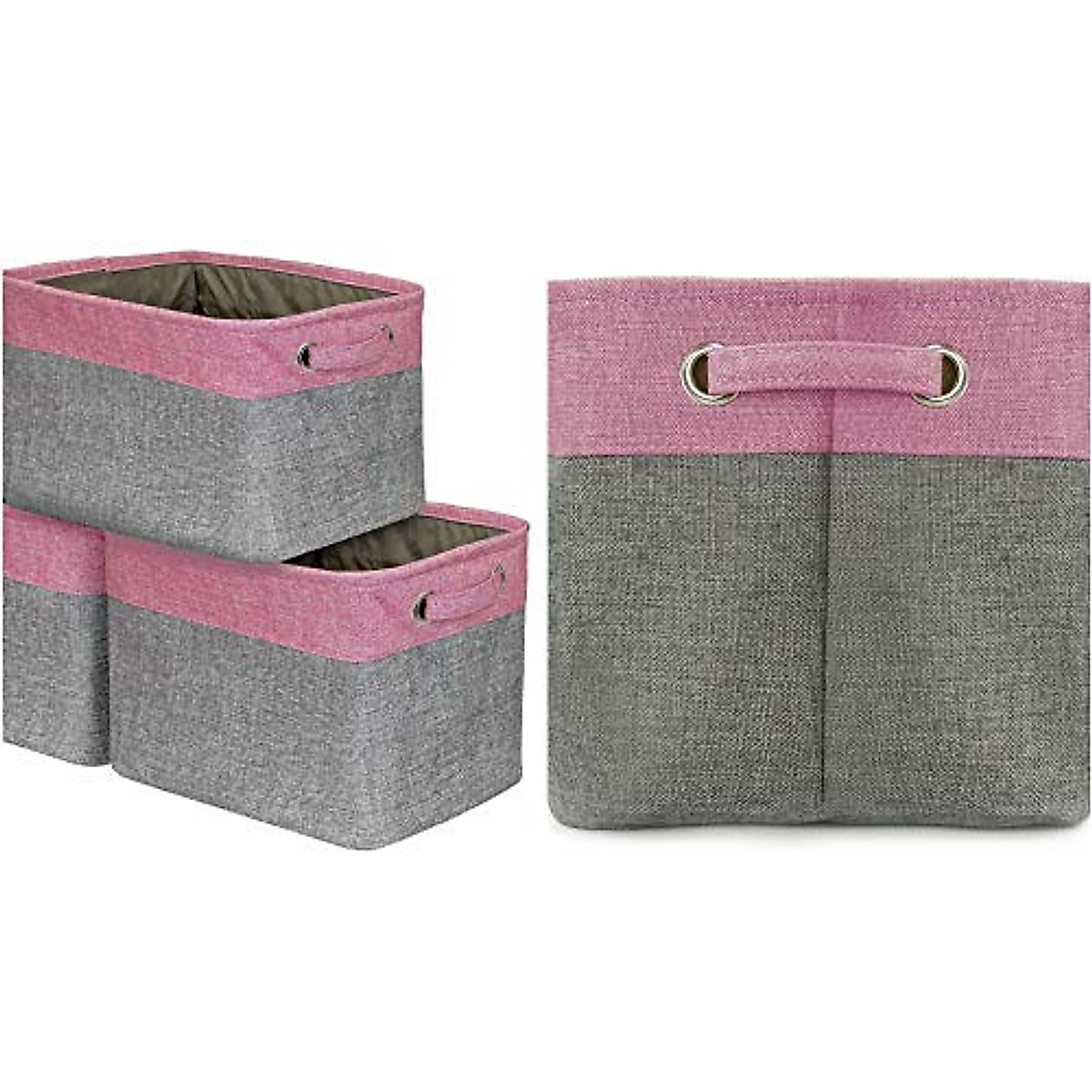 7508 – Pink - Large Storage Basket Rectangular Fabric Organizer Bin Box 3-Pack – MN43
