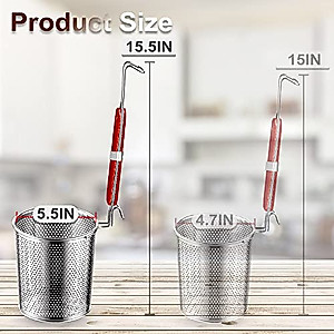 Tenta Kitchen Micro-Perforated Stainless Steel Pasta Basket Mesh Spider Food Dumpling Noodle Strainer,Fine Mesh Skimmer Kitchen Fine Sieve Mesh Strainer with Wooden Handle (Strainer, 14cm)