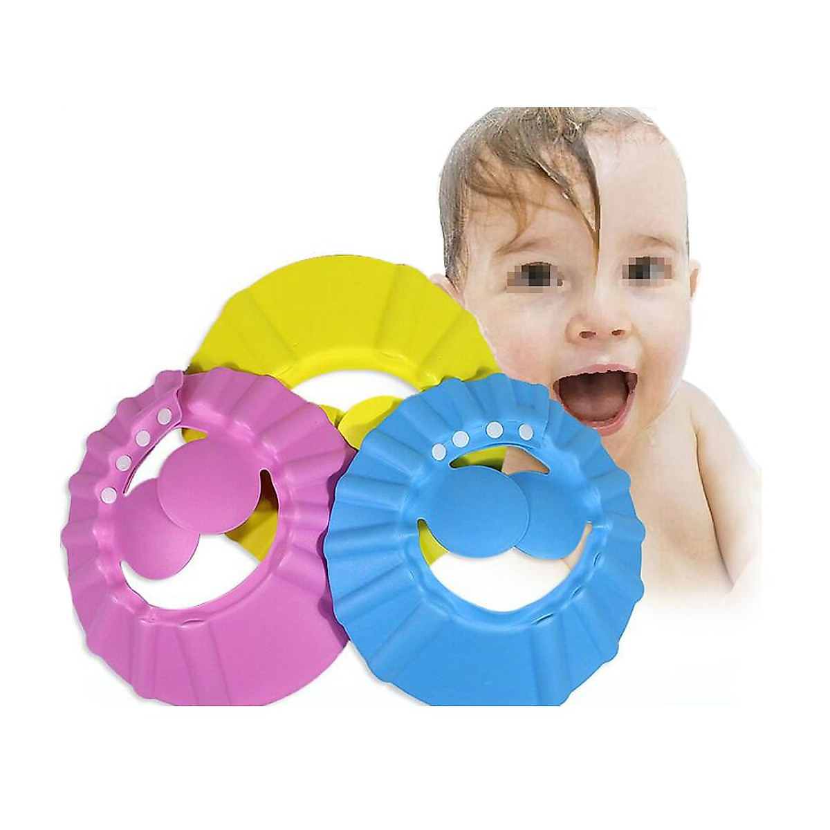 3PCS Soft Adjustable Bath Accessories Shampoo Shower Cap Hat with Earmuff Cover Hair Washing Shield Hat Hair Cutting Protector for Baby Kids Toddler Children(Color Random)