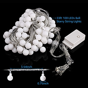 TORCHSTAR Globe Ball String Lights, Plug-in, 33ft 100 LEDs, Christmas Light 8 Lighting Modes for Bedroom Decor Indoor Outdoor, Home Wall Garden Decorations, Warm White