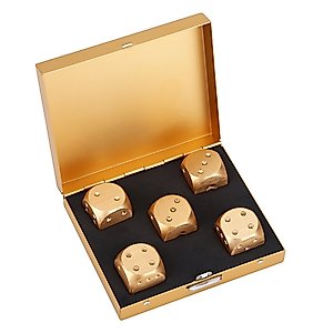 Precision Aluminum Alloy Dice Solid Metal Dice Set Table Game Dice Poker Games Dices Set with Case 5pcs (Gold Square Box) Black and Gold dice