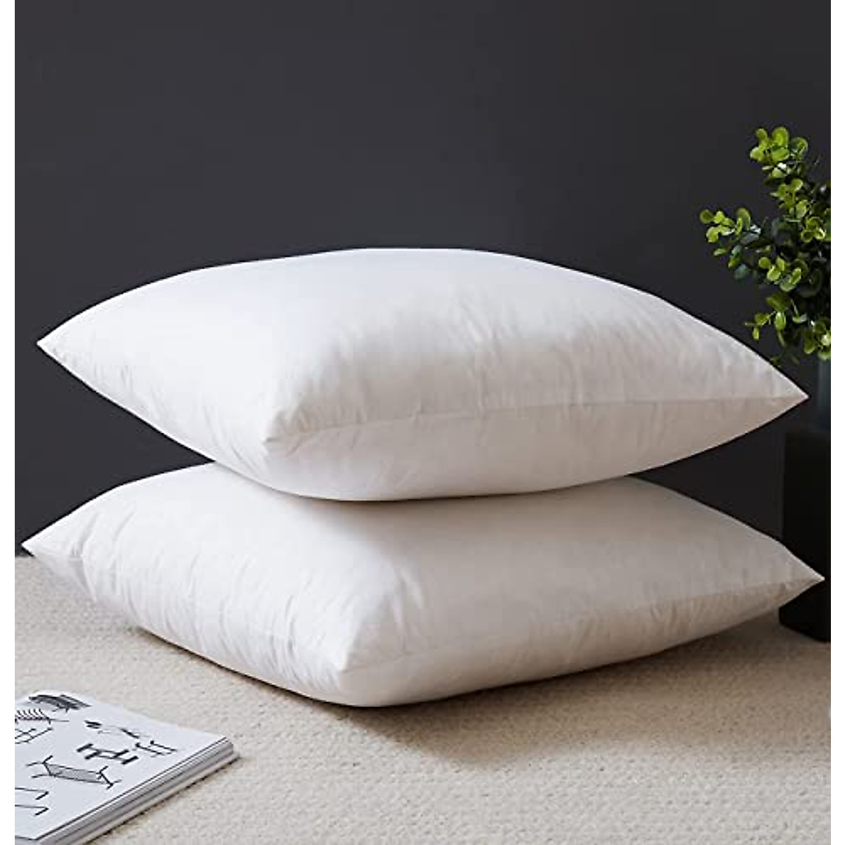 YSTHER Down Feather Throw Pillow Inserts 20x20 Set of 2 Square Form Sham Stuffer Premium Hypoallergenic Cotton Lumbar White Decorative Sofa Cushion Couch