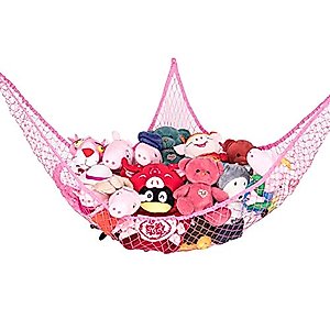 Stuffed Animal Hammock, G-Helper 70 inch Jumbo Toy Hammock Hanging Net for Stuffed Animals Corner Wall Toy Net for Kids Bedroom Pink